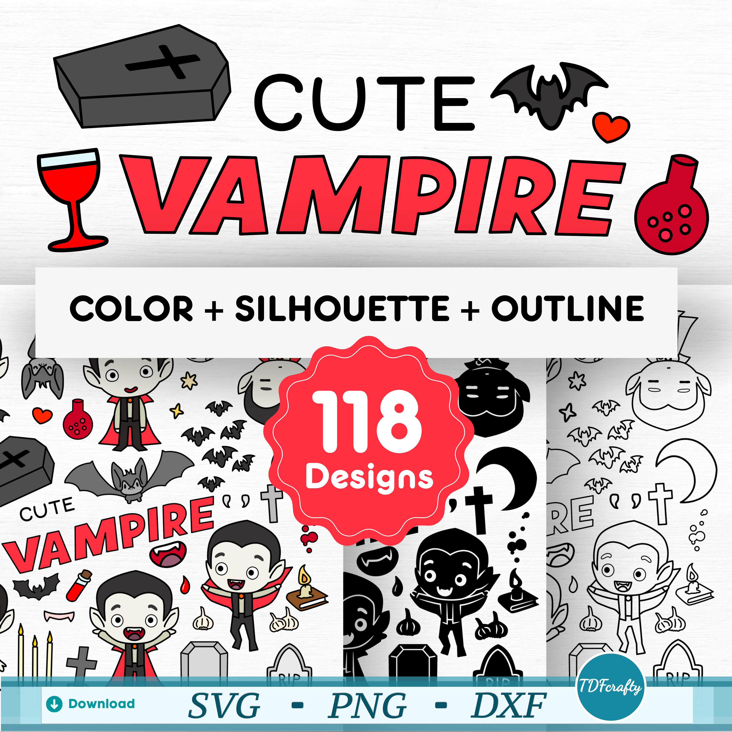 Cute Cartoon Vampire Pack SVG, PNG, DXF Cut File | TDFcrafty – Mr ...