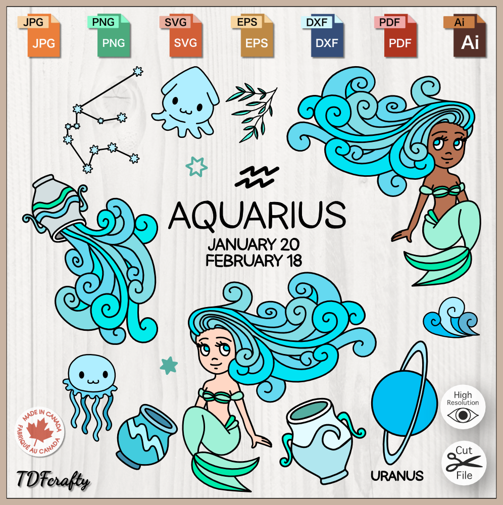 Aquarius Mermaids Bundle SVG Cut Files | The Digital Files – TDFcrafty