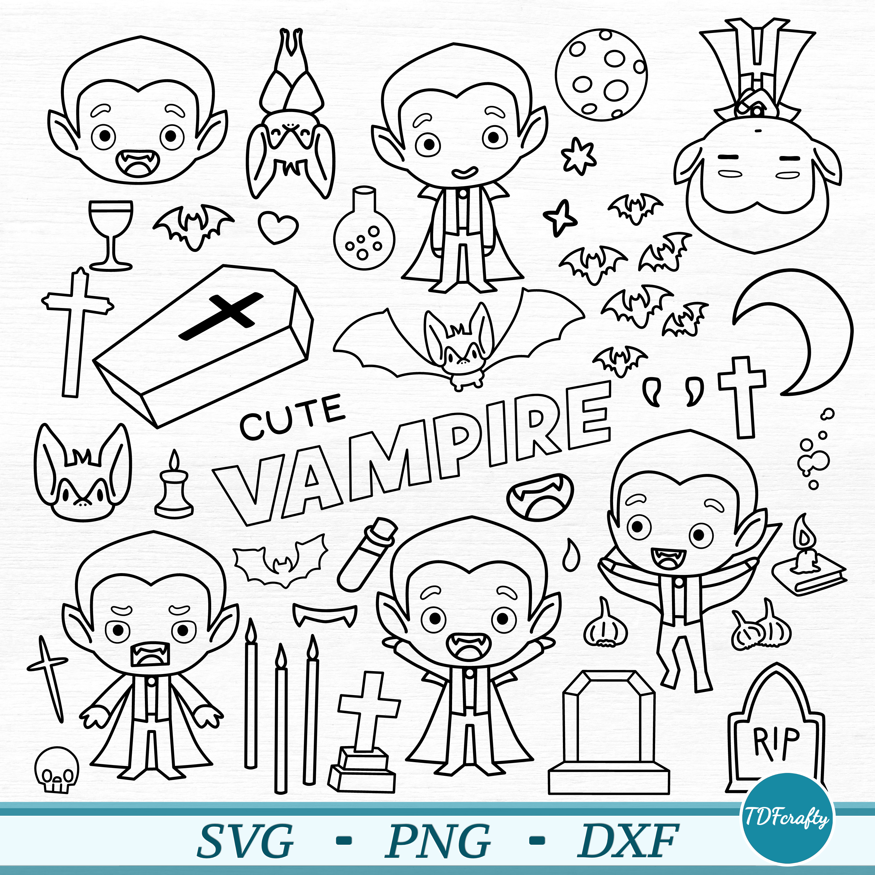 Cute Cartoon Vampire Outline Bundle SVG Files | The Digital Files – Mr ...