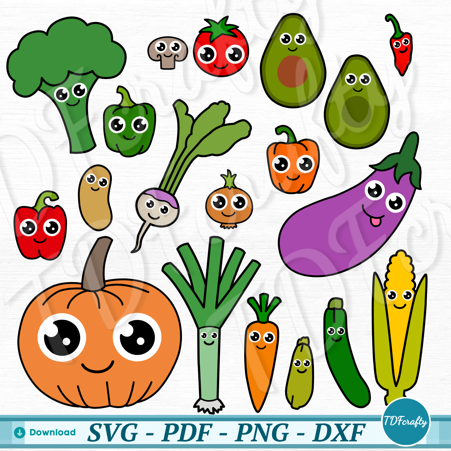 Cartoon Vegetables Color Bundle SVG, PNG, PDF, DXF Cut File | TDFcrafty ...