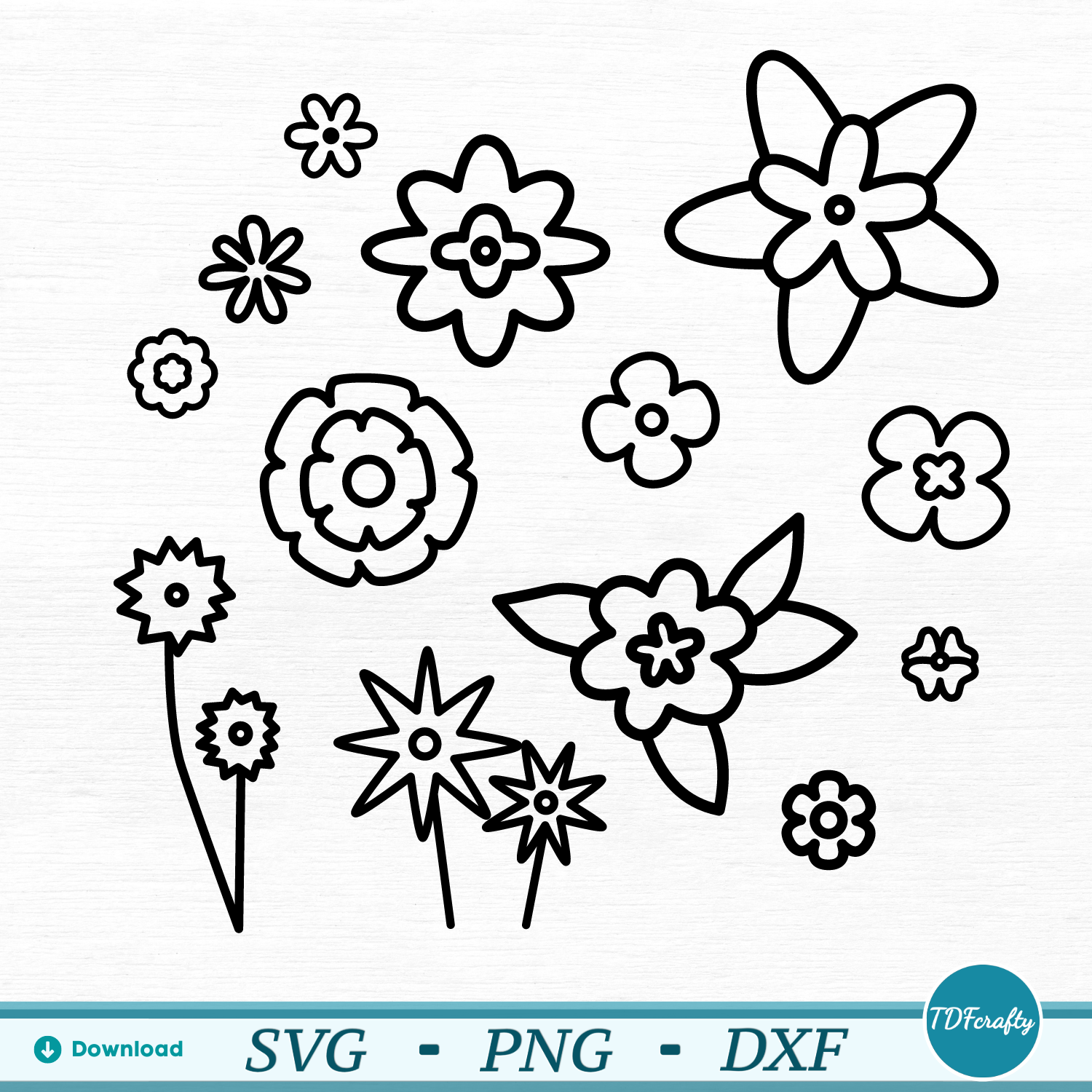 Cartoon Flowers Outline SVG, PNG, DXF Cut File | TDFcrafty – Mr. & Mrs ...