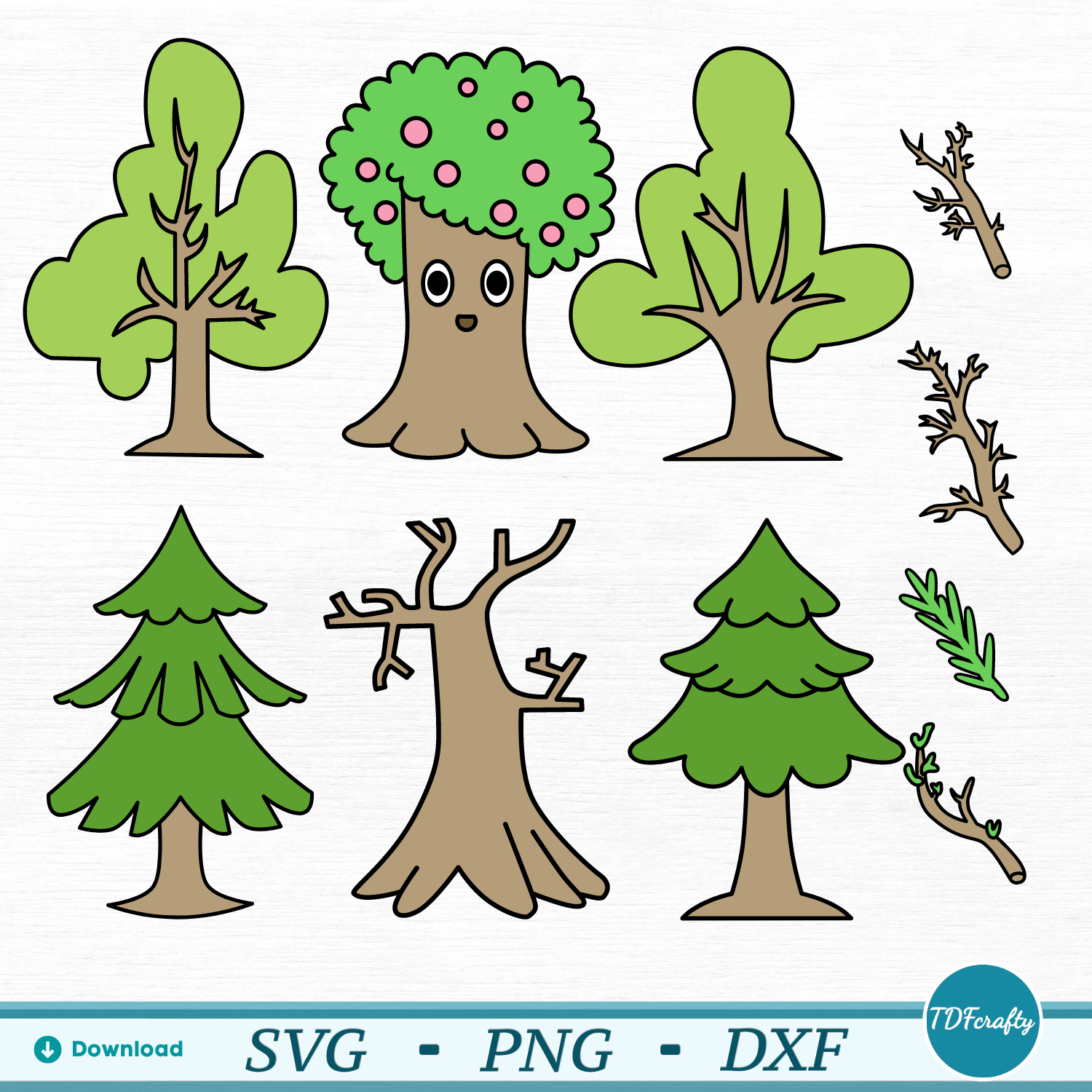 Cartoon Trees Pack Color SVG, PNG, DXF Cut File | TDFcrafty – Mr. & Mrs ...