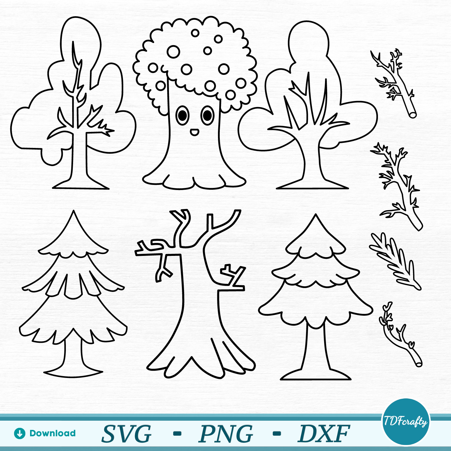 Cartoon Trees Pack Outline SVG, PNG, DXF Cut File | TDFcrafty – Mr ...
