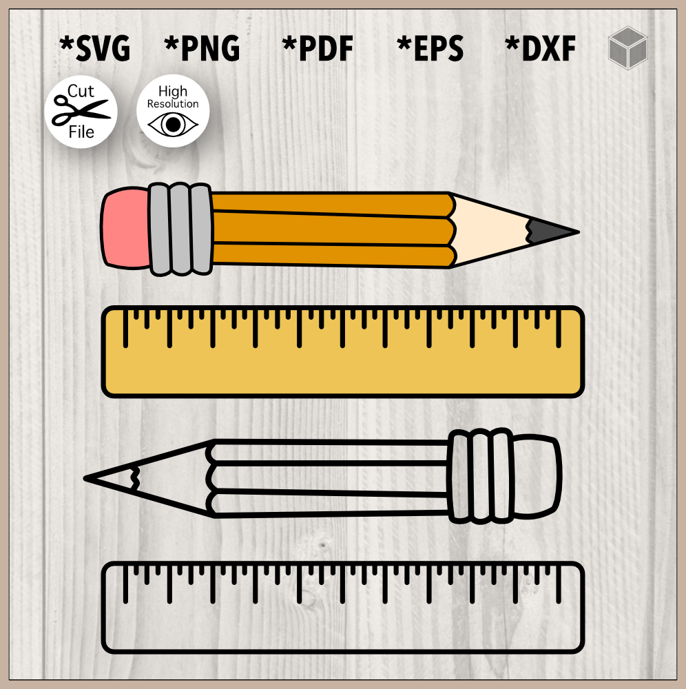 Pencil and Ruler Pack SVG File | The Digital Files – TDFcrafty