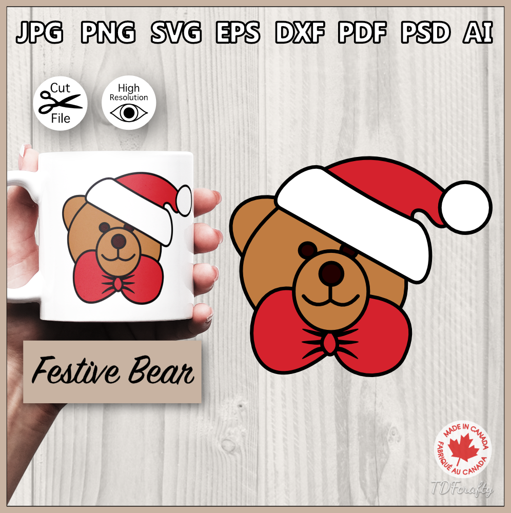 Cute Festive Teddy Bear Face SVG | The Digital Files – Mr. & Mrs. Crafty