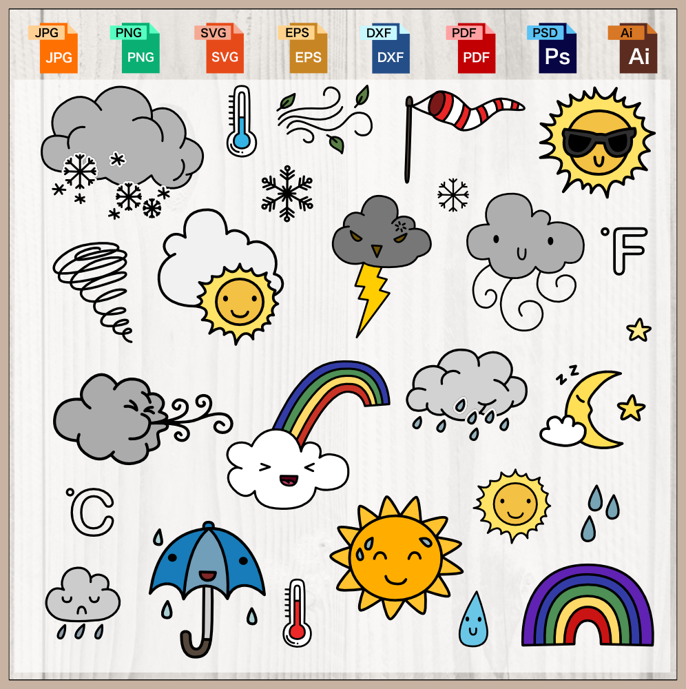 Weather Icon Bundle SVG Designs | Clipart, Illustration, Cut File ...