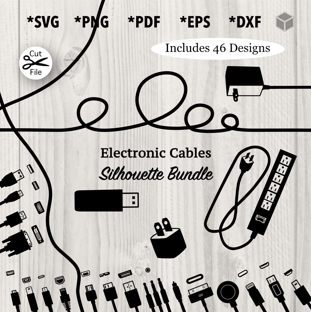 Electronic Cables Silhouettes Bundle SVG Cut Files | The Digital Files ...