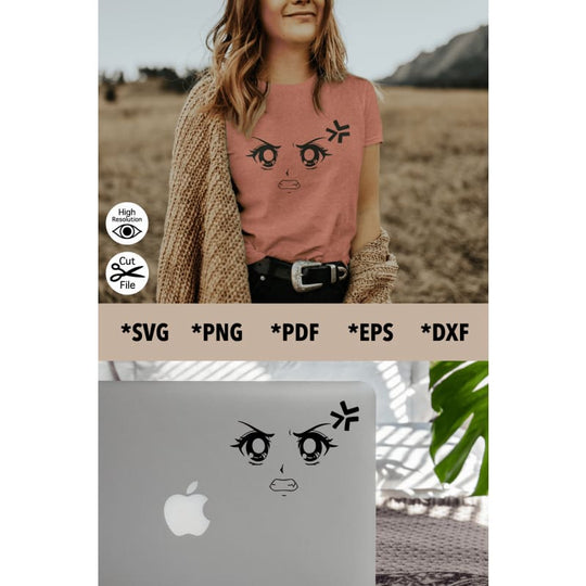 Cute Angry Anime Face SVG | The Digital Files – Mr. & Mrs. Crafty