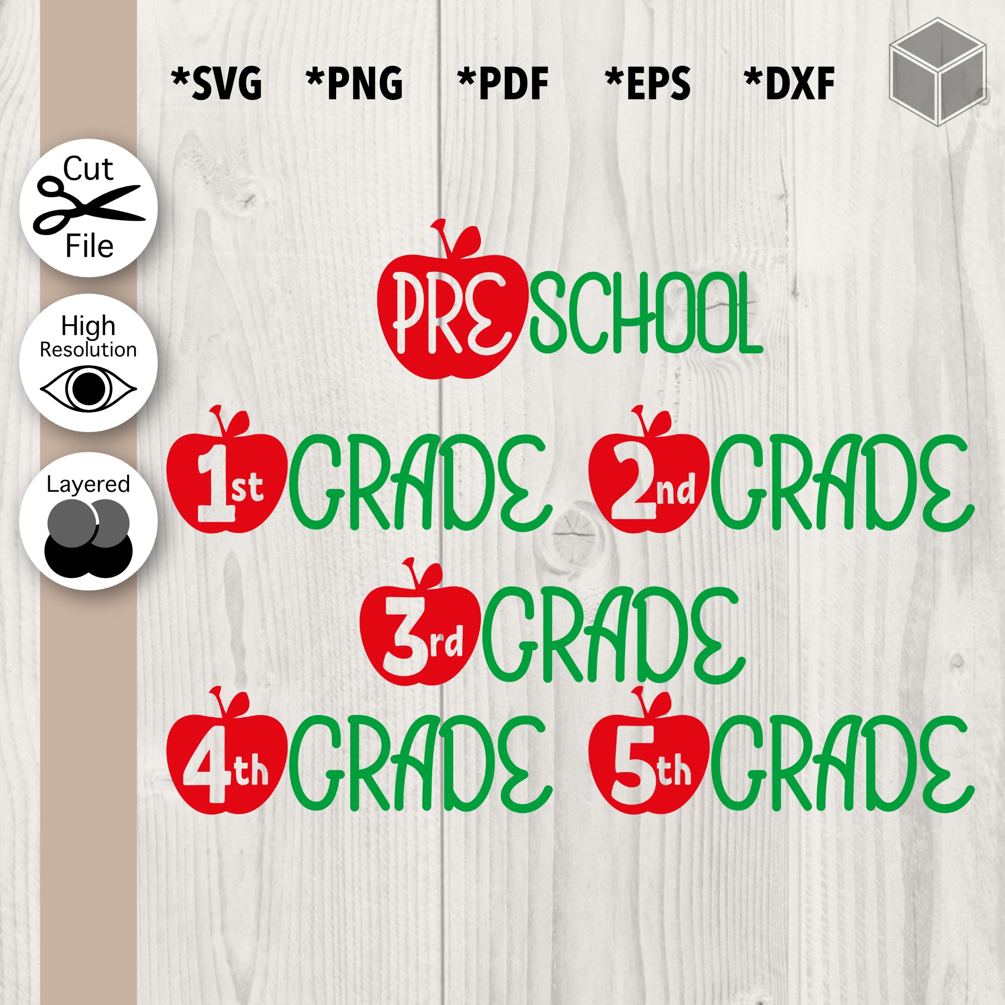 Apple Grade School Labels Set of 6 SVG Files | The Digital Files ...