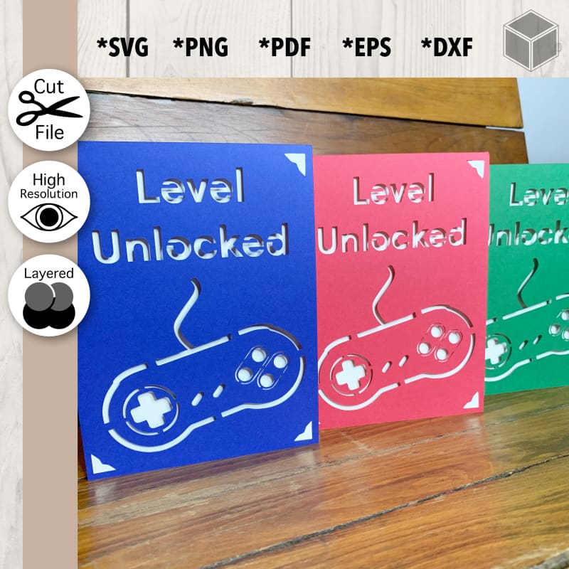 Level Unlocked Card + Envelope Template SVG File | The Digital Files ...