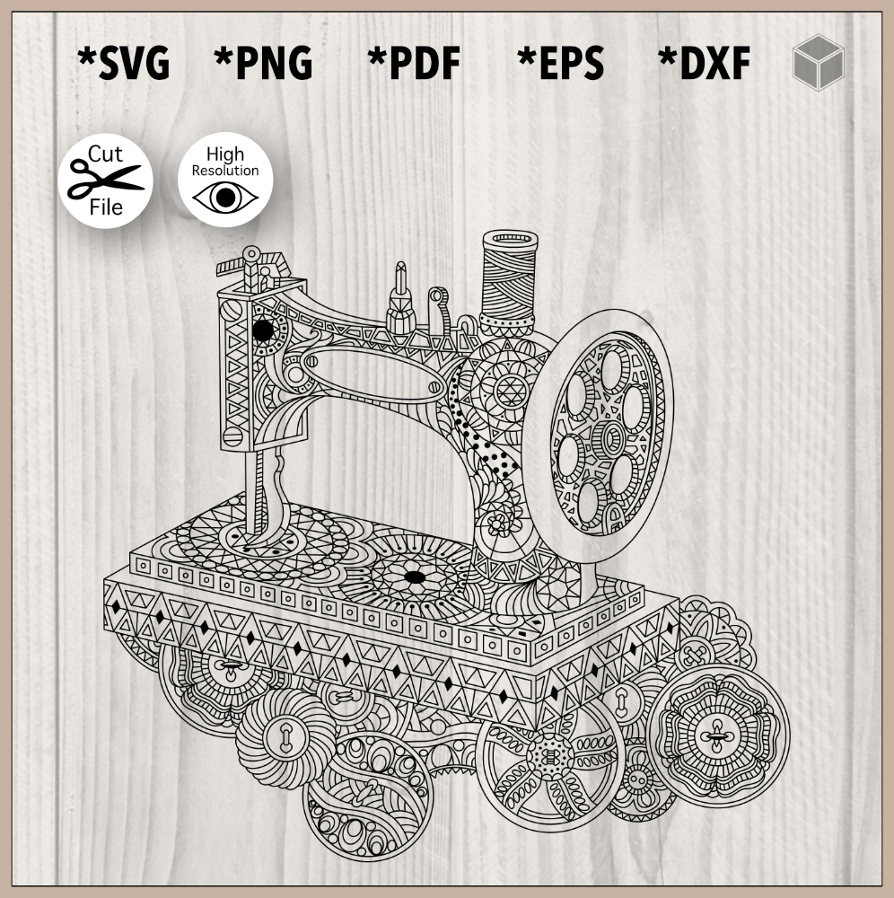 Floral Zentangle Mandala Vintage Sewing Machine SVG File | The Digital ...