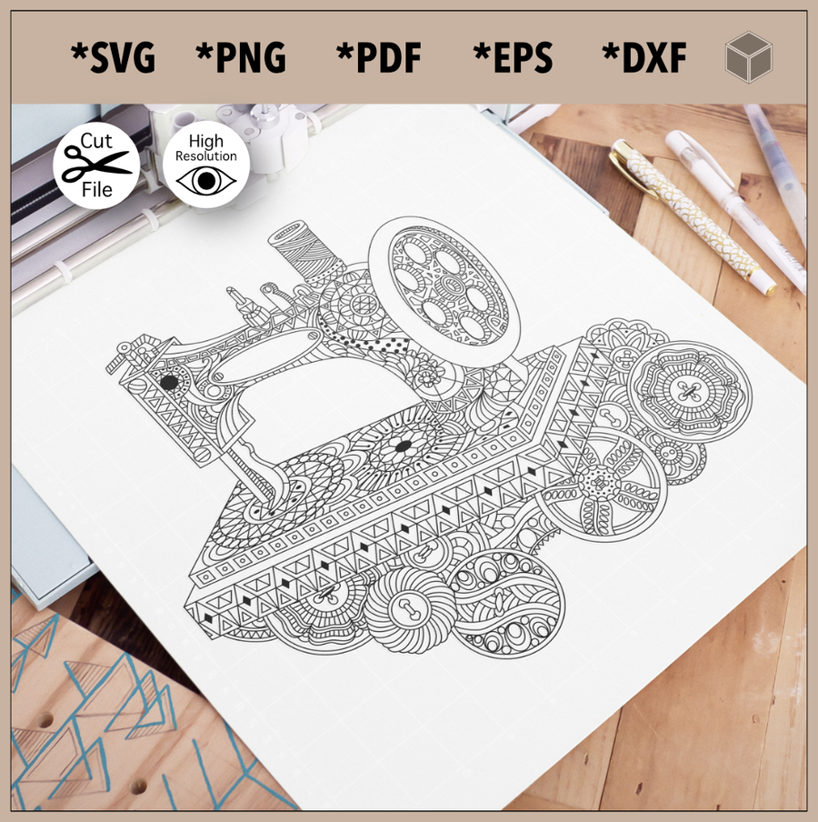 Floral Zentangle Mandala Vintage Sewing Machine SVG File | The Digital ...